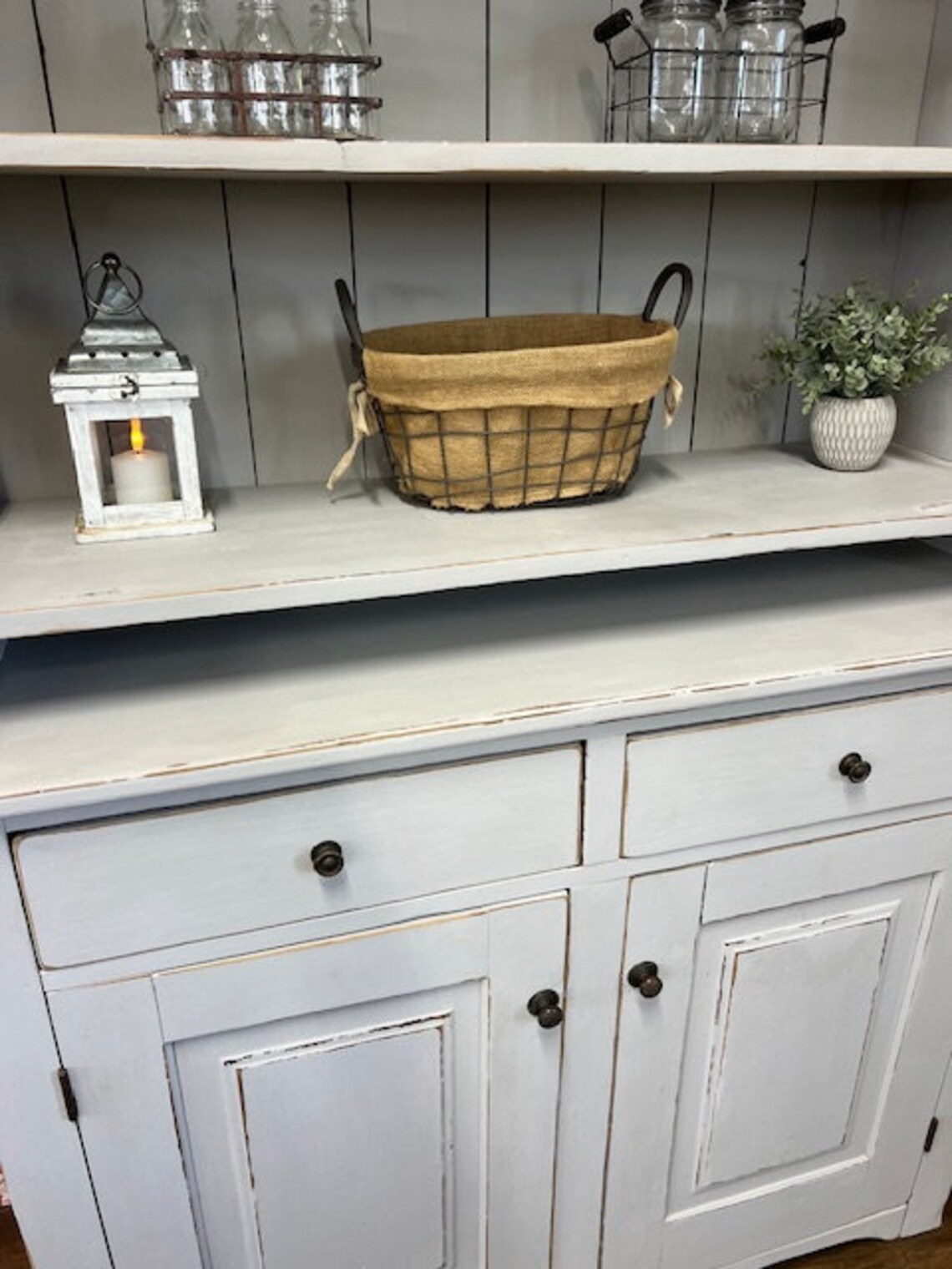 Antique Farmhouse Gray Hutch / Display Cabinet - Etsy