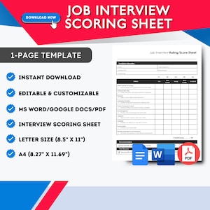 Interview Rating Sheet Interview Score Sheet Interview Scorecard ...