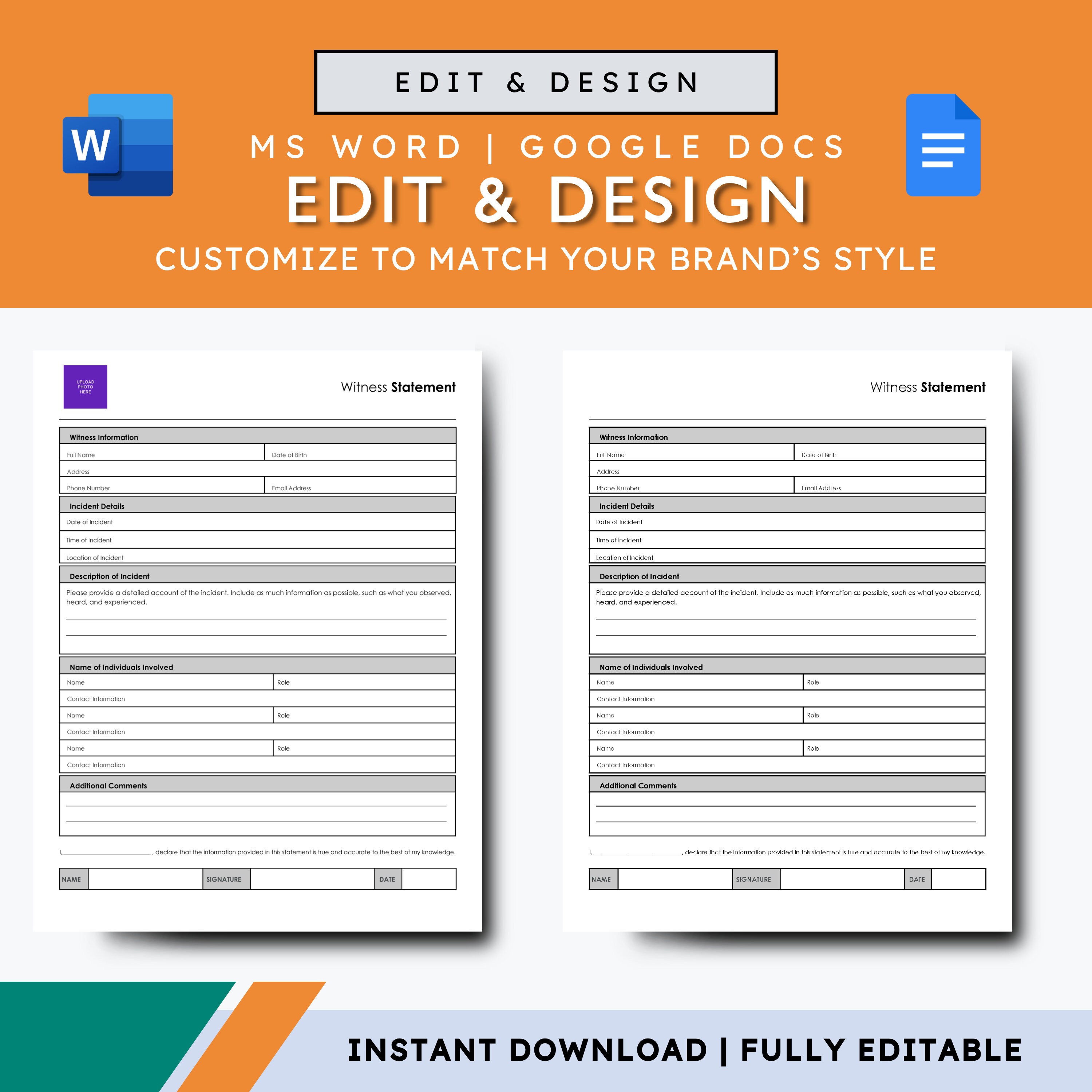 Witness Statement Template Sworn Statement Workplace Incident Witness ...