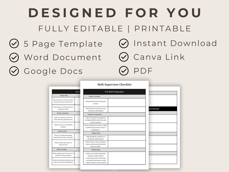 Warehouse Management Shift Supervisor Checklist Daily Production ...