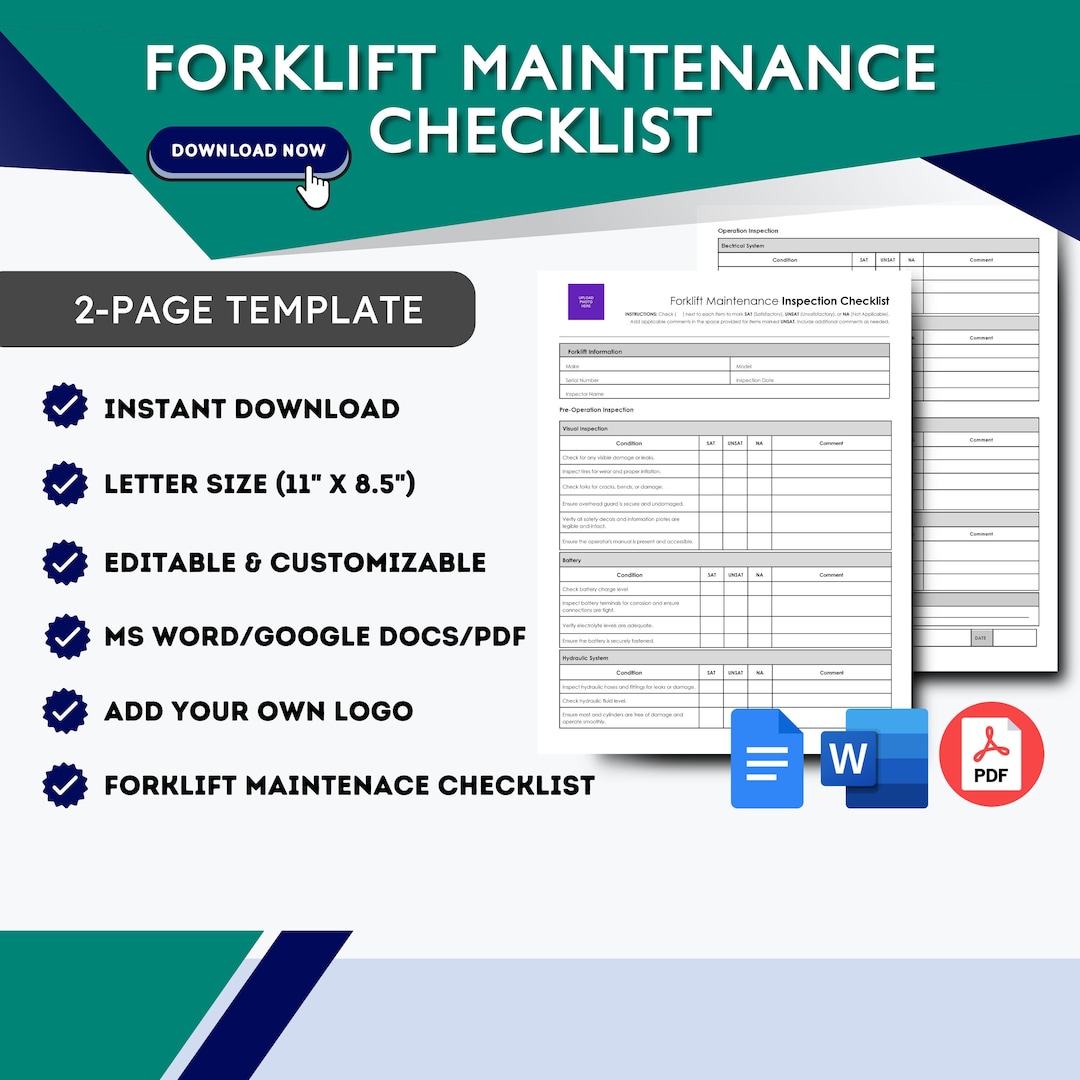 Forklift Maintenance Checklist Fork Truck Checklist Forklift Safety ...