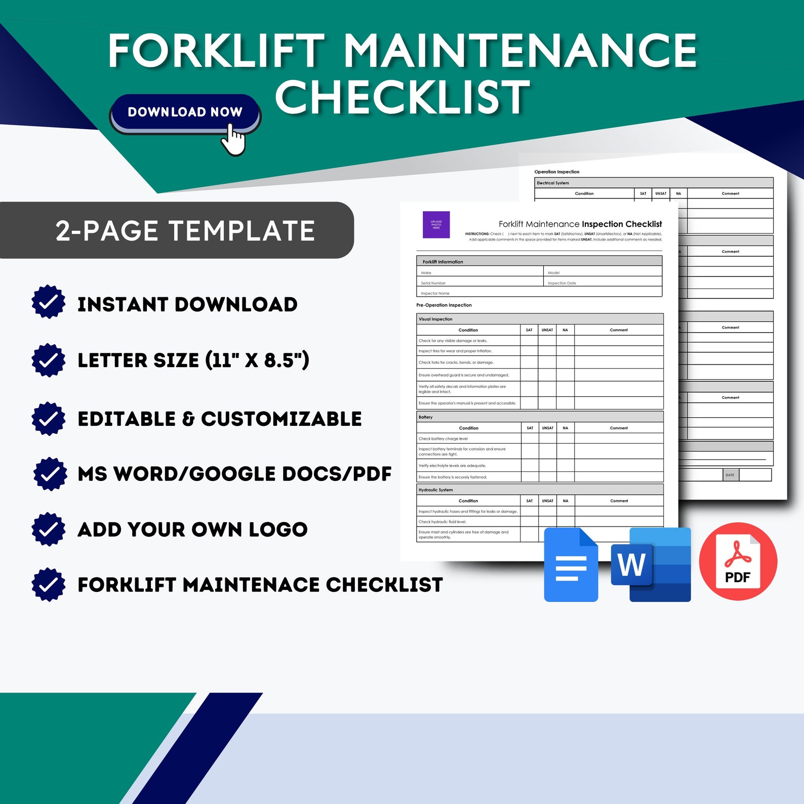 Forklift Maintenance Checklist Fork Truck Checklist Forklift Safety ...