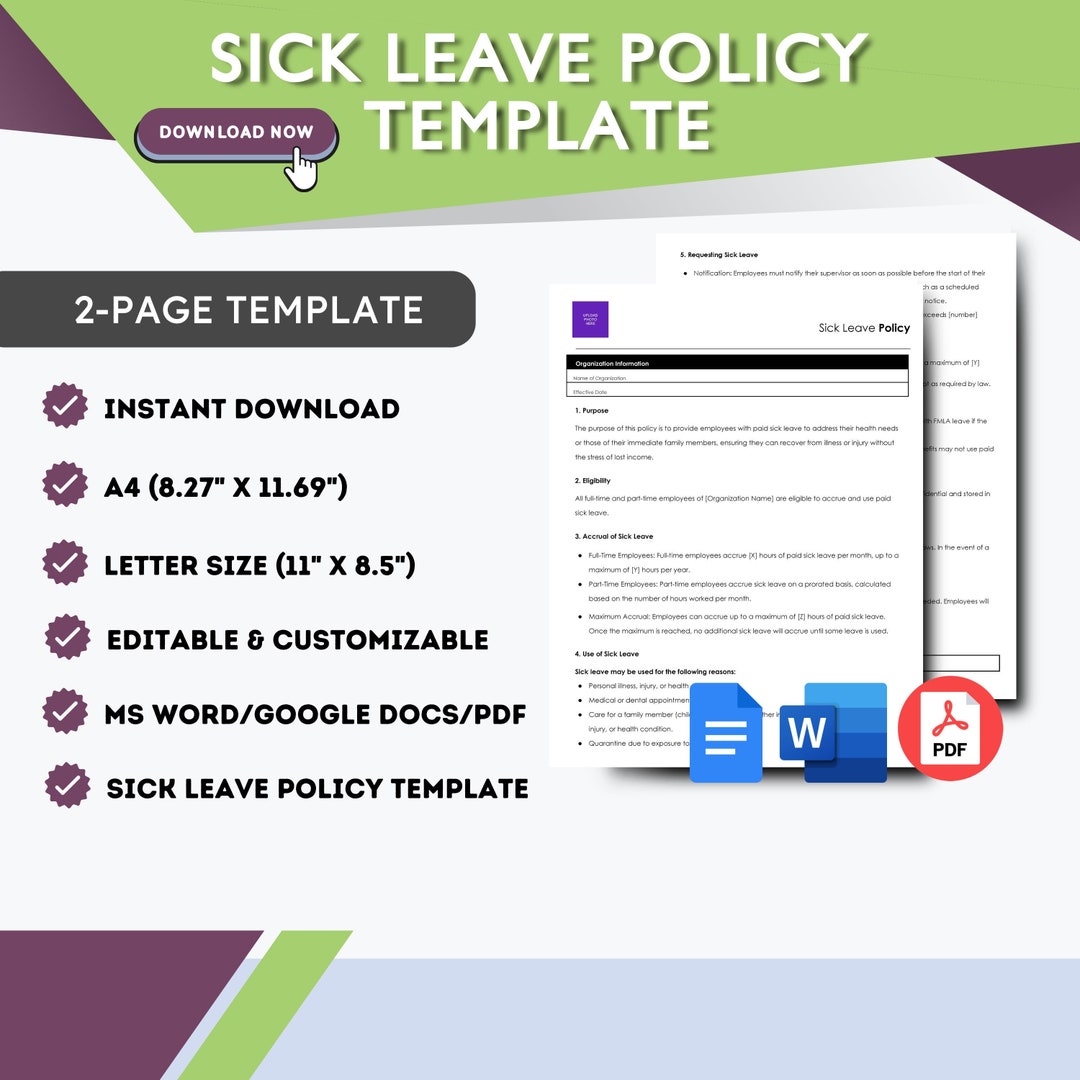 Sick Leave Policy Template Employee Health Benefits Workplace Wellness ...