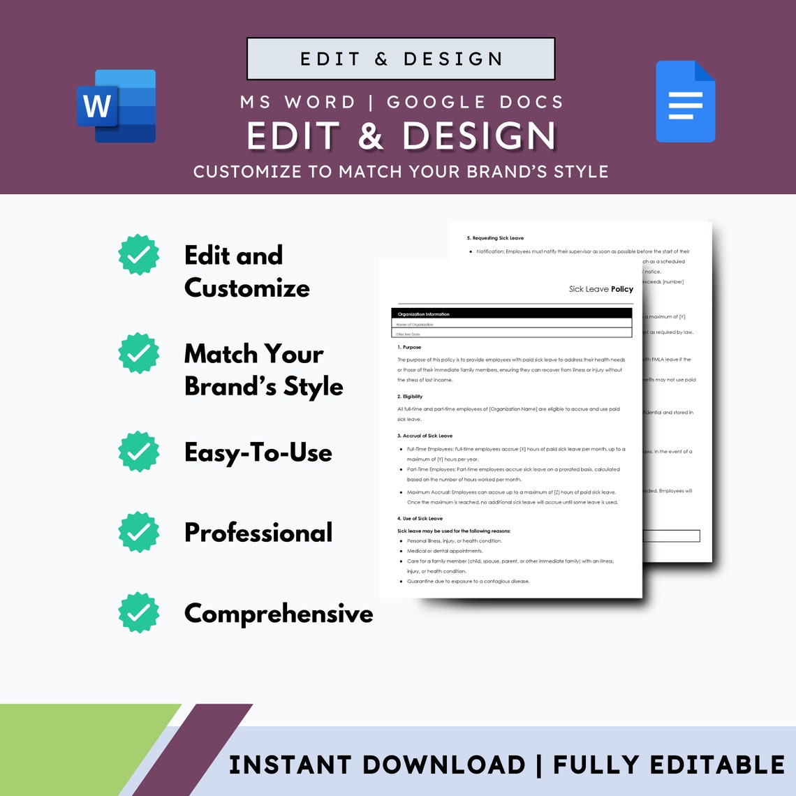 Sick Leave Policy Template Employee Health Benefits Workplace Wellness ...