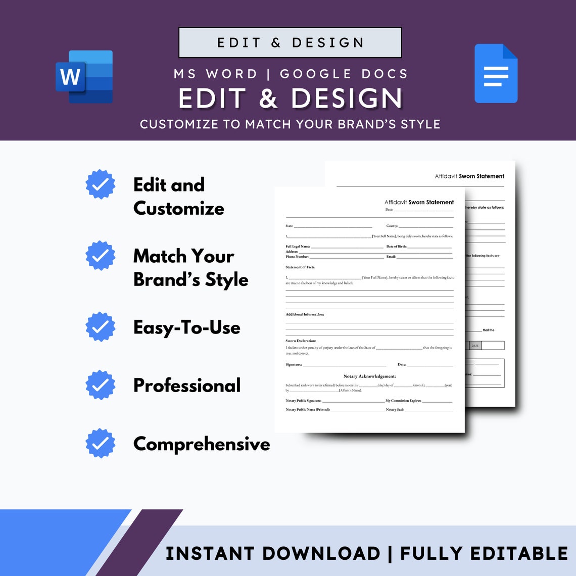Affidavit Notarized Affidavit Blank Affidavit Form Sworn Affidavit Form ...