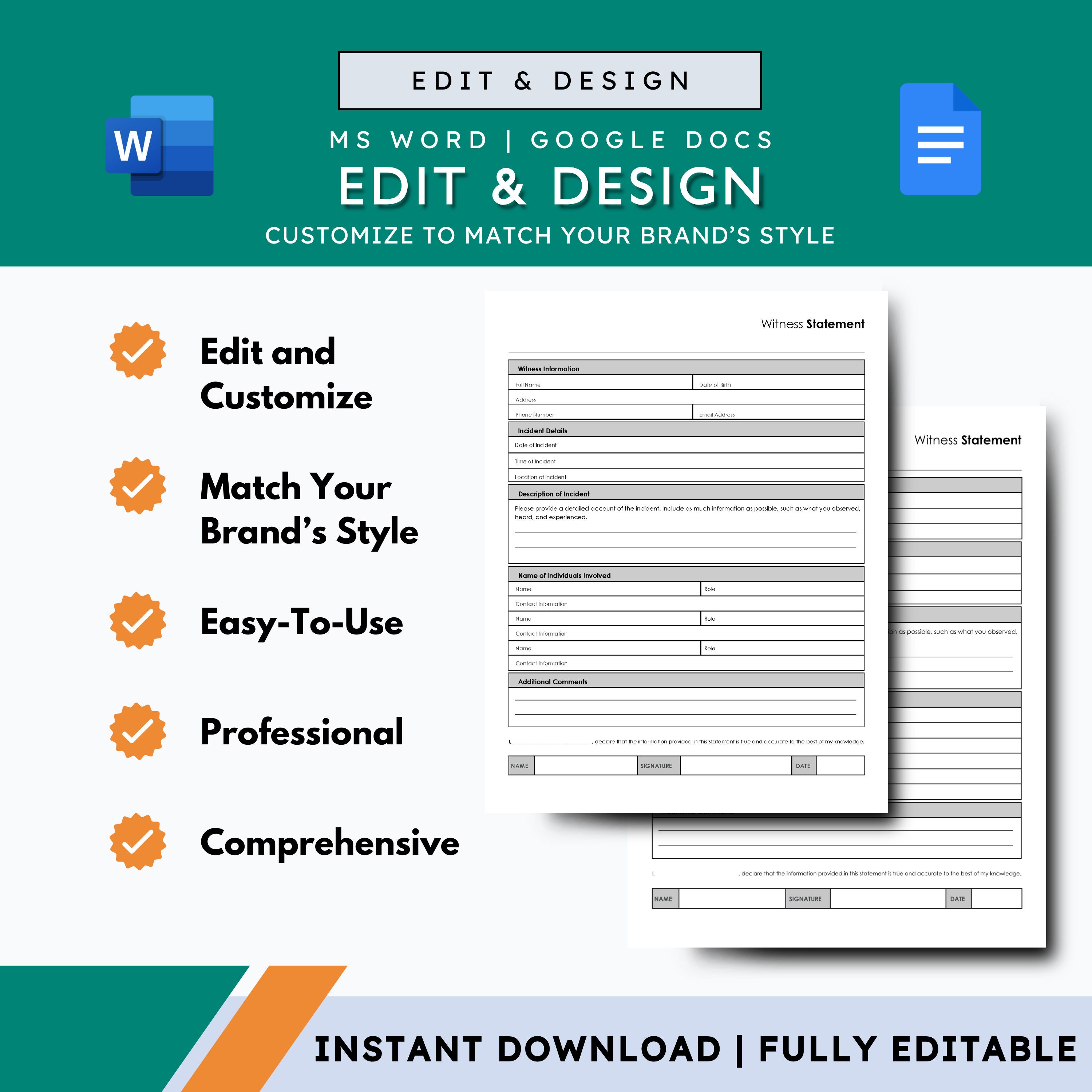 Witness Statement Template Sworn Statement Workplace Incident Witness ...