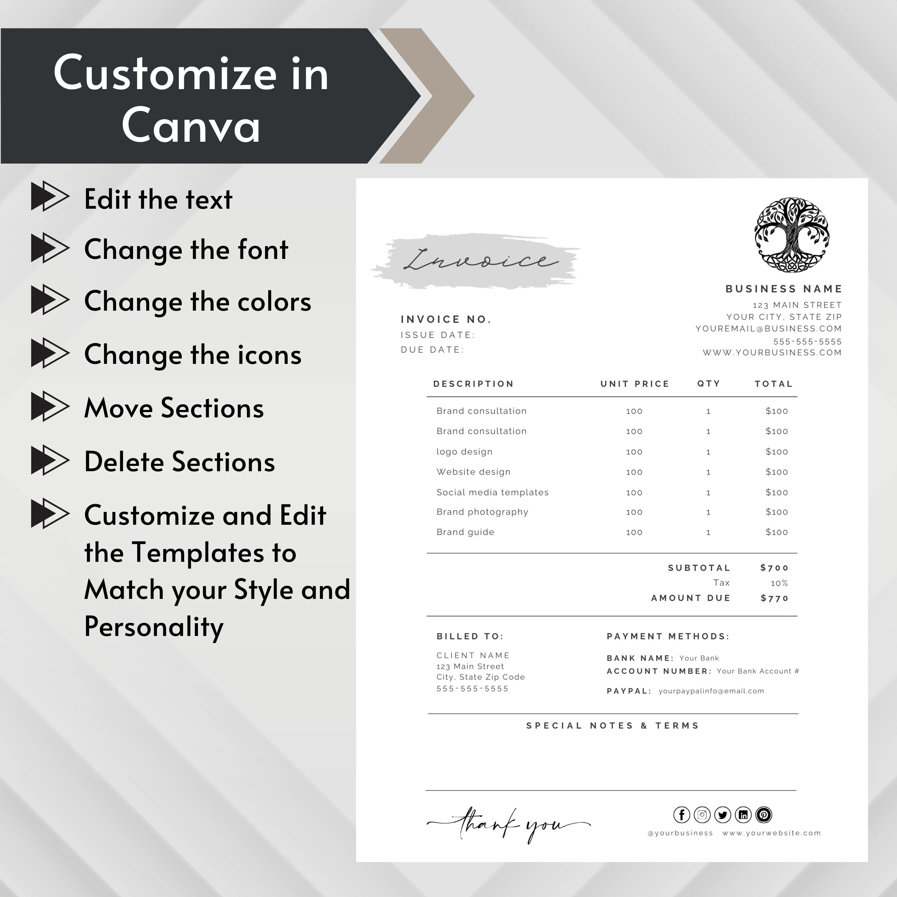 Invoice Template Small Business Invoice Canva Invoice Professional ...