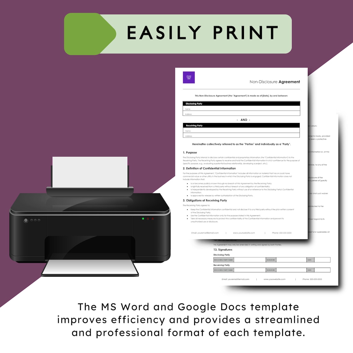 NDA Contract NDA Template NDA Form Non-disclosure Agreement Non ...
