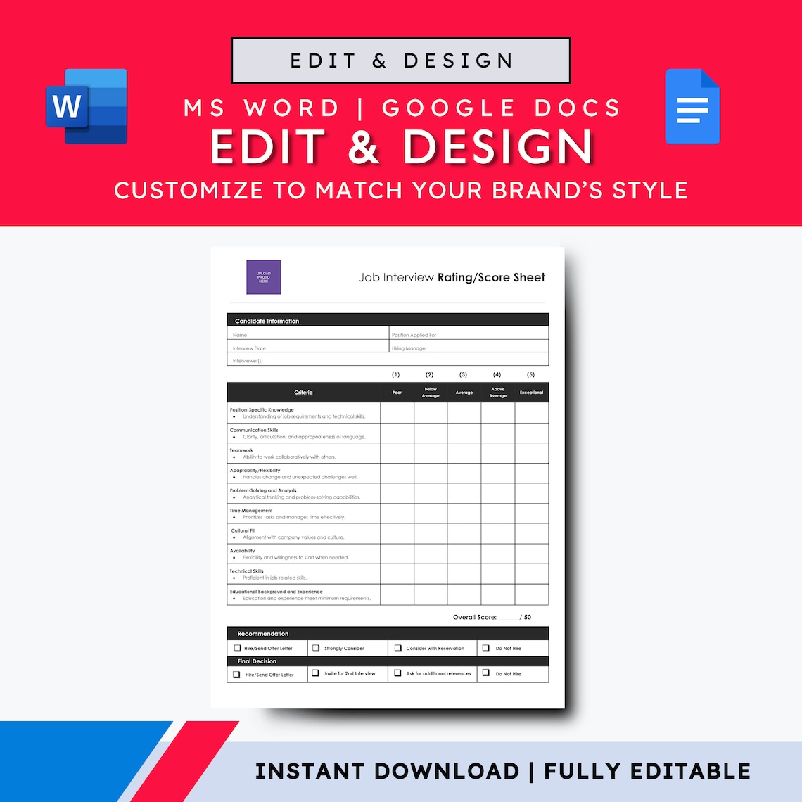 Interview Rating Sheet Interview Score Sheet Interview Scorecard ...