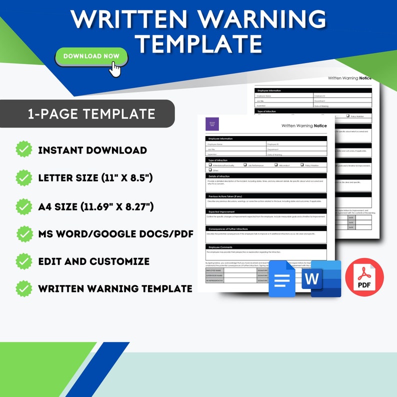 Written Warning Template Employee Warning Notice Write up Form ...