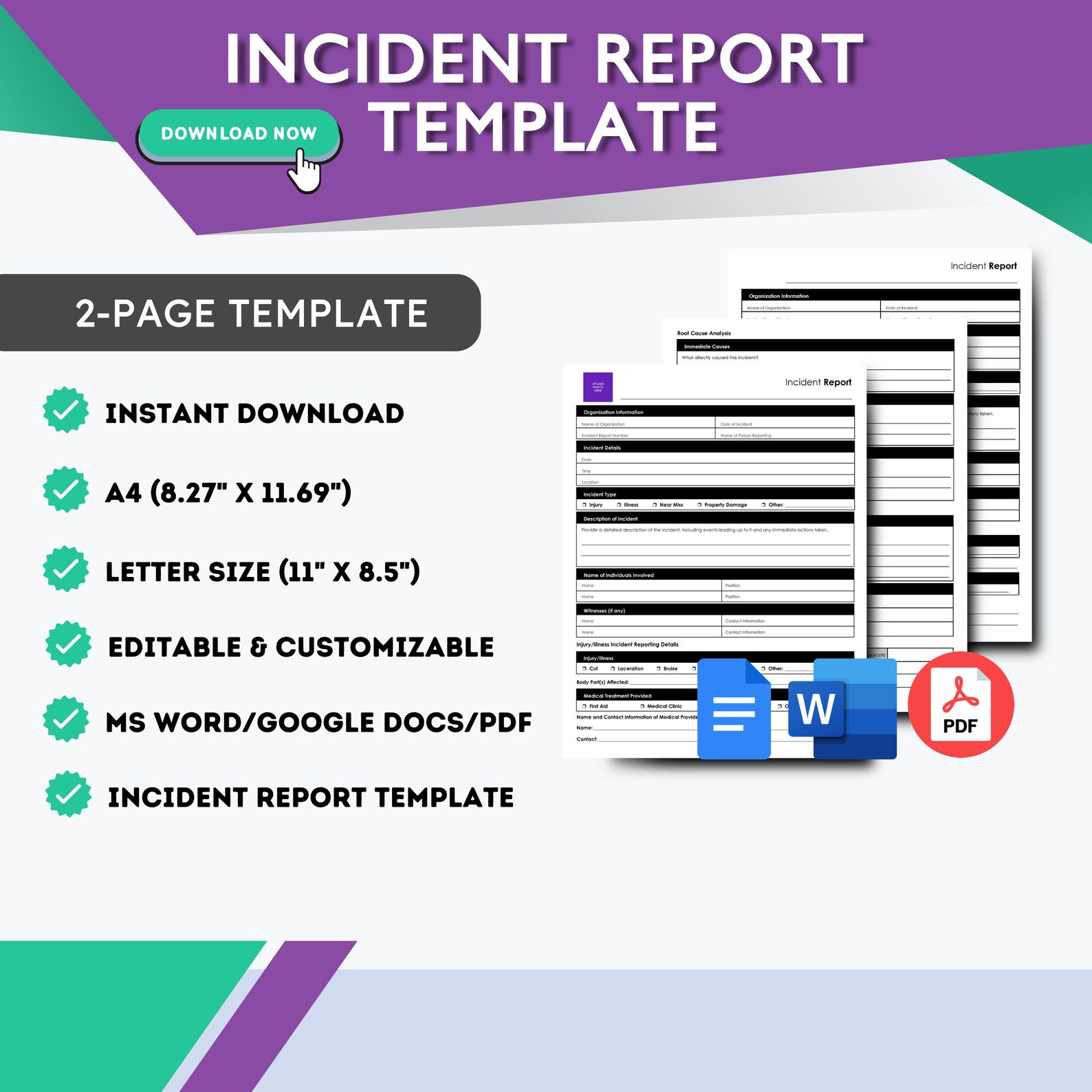 Incident Report Injury Report Workplace Incident Report OSHA Injury Report Work Incident Report ...