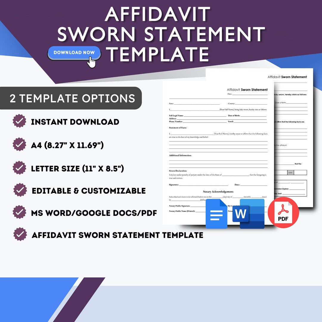 Affidavit Notarized Affidavit Blank Affidavit Form Sworn Affidavit Form ...