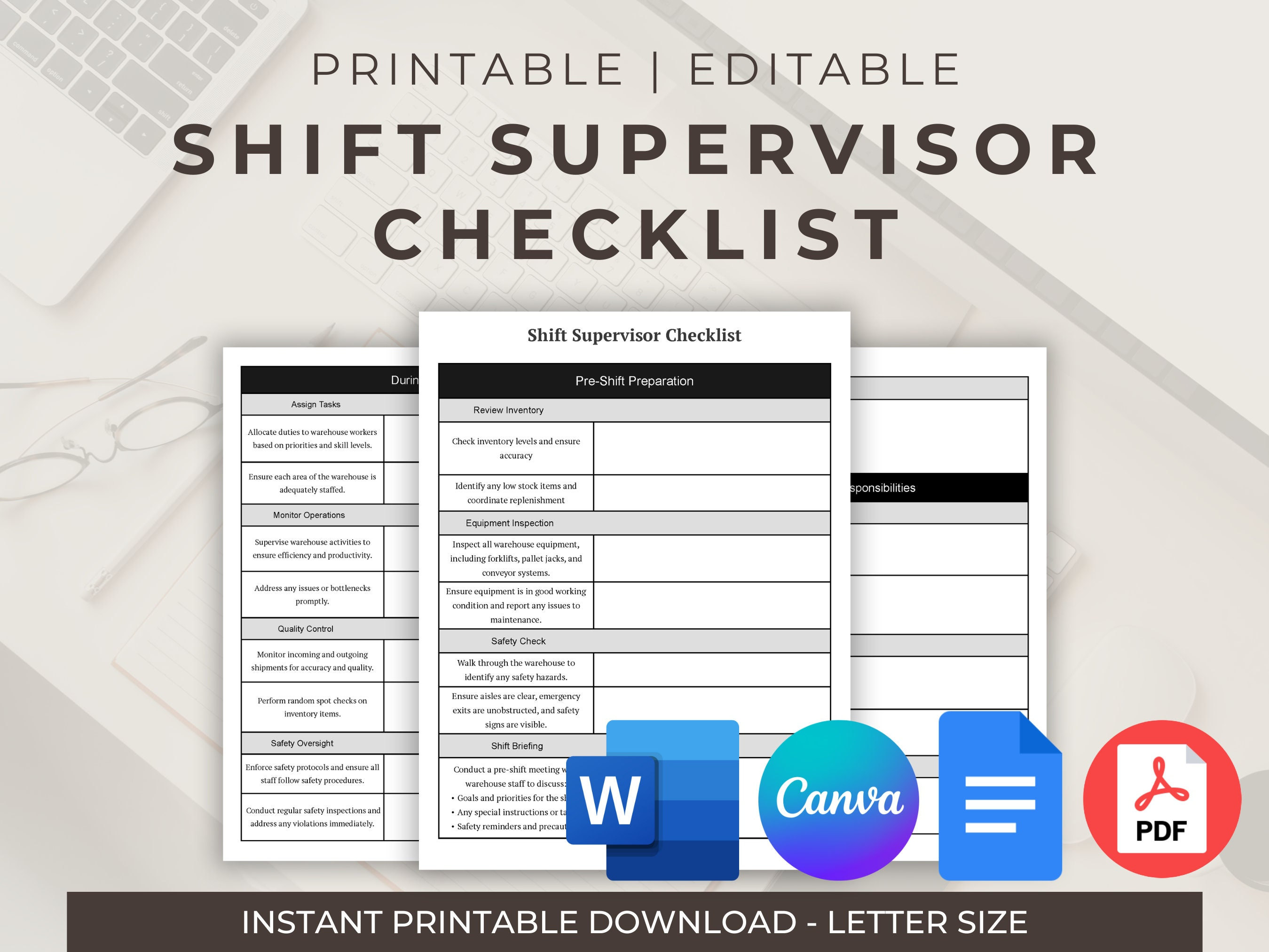 Warehouse Management Shift Supervisor Checklist Daily Production ...