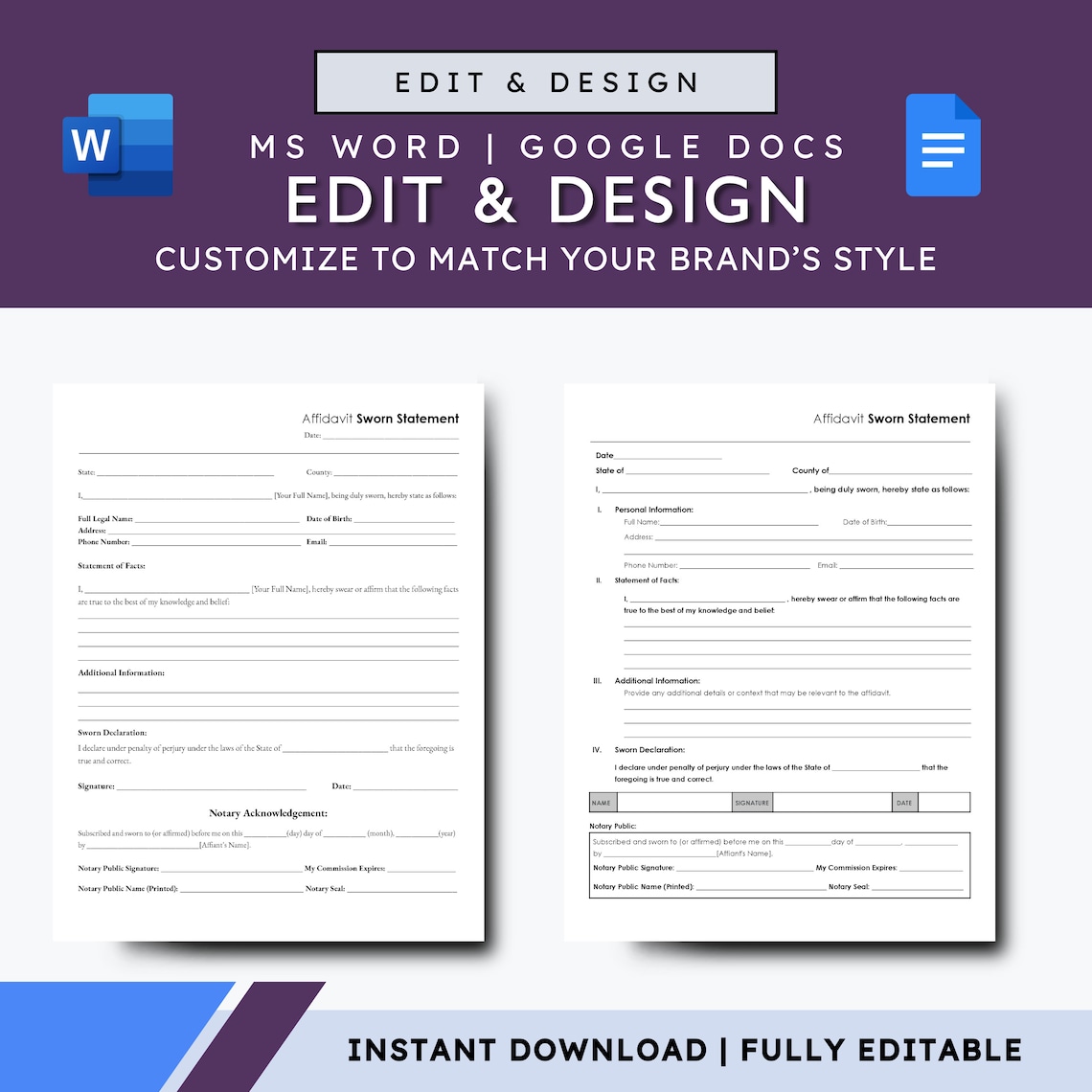 Affidavit Notarized Affidavit Blank Affidavit Form Sworn Affidavit Form ...