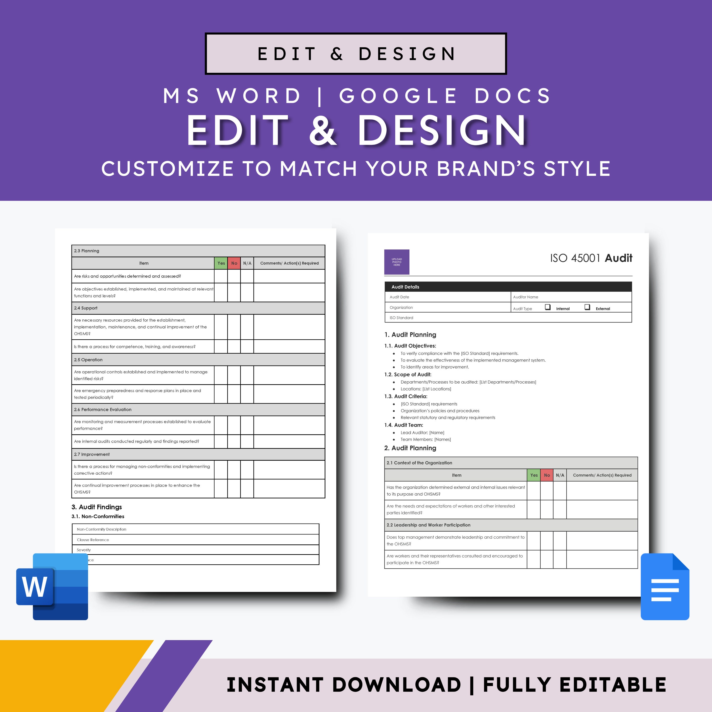 ISO Audit ISO 45001 Audit Internal Audit Checklist Quality Assurance ...