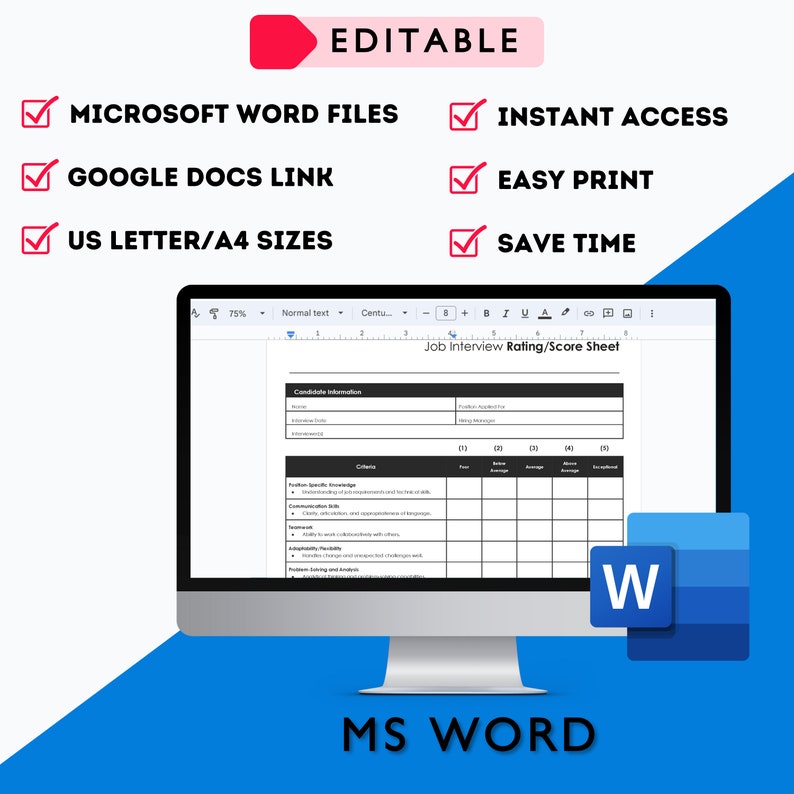 Interview Rating Sheet Interview Score Sheet Interview Scorecard ...