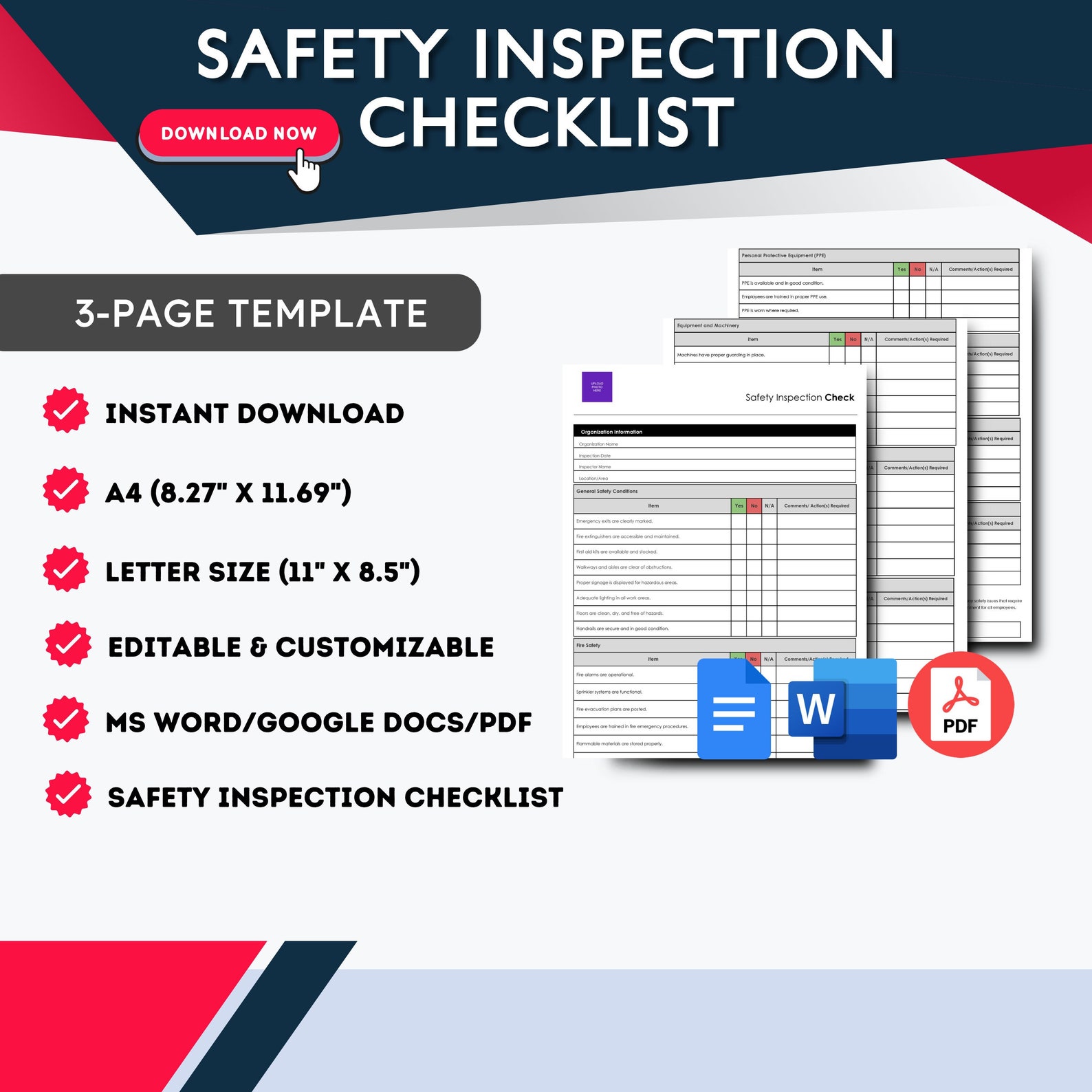 Safety Inspection Safety Checklist Occupational Safety Workplace Safety ...