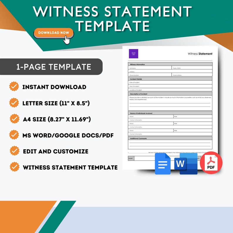 Witness Statement Template Sworn Statement Workplace Incident Witness ...