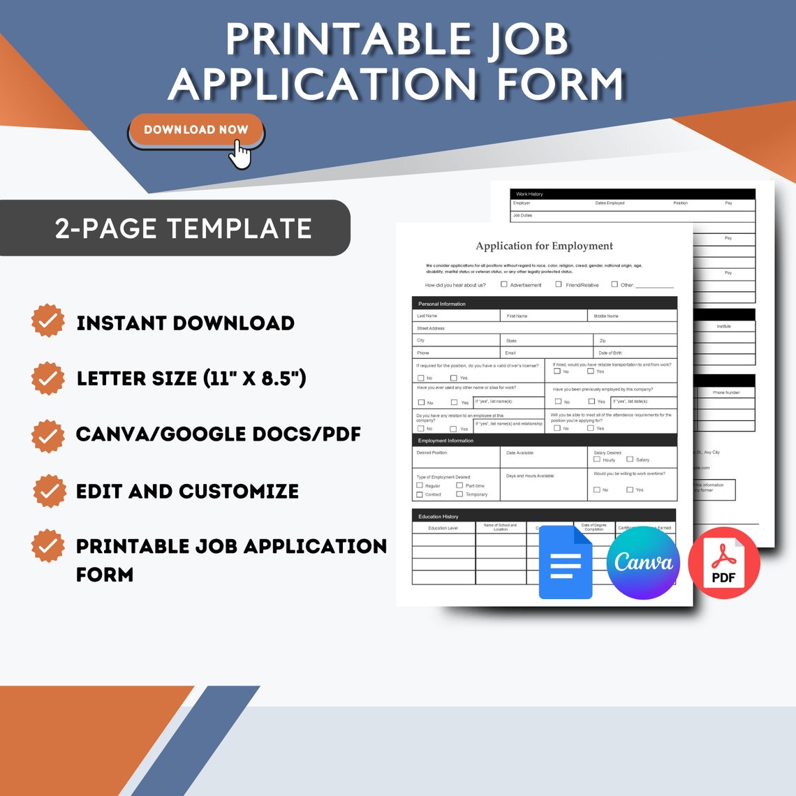 Printable Job Application Form Recruitment Form Hiring Form Printable ...