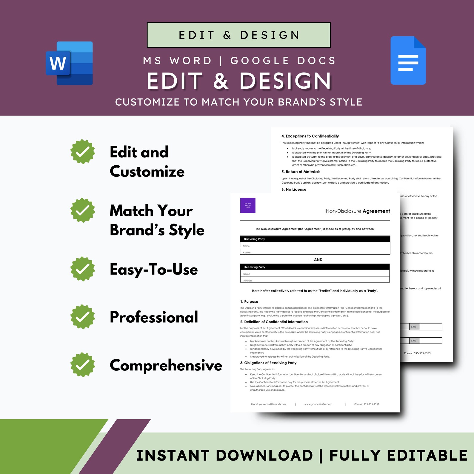 NDA Contract NDA Template NDA Form Non-disclosure Agreement Non ...