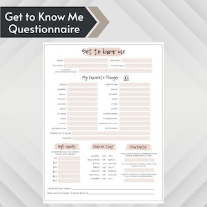 Getting to Know You Questionnaire My Favorite Things About Me Team ...