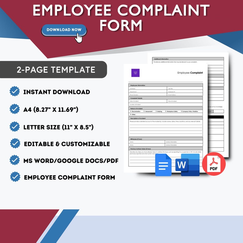 Complaint Form Employee Complaint Form Complaint Letter Employee ...