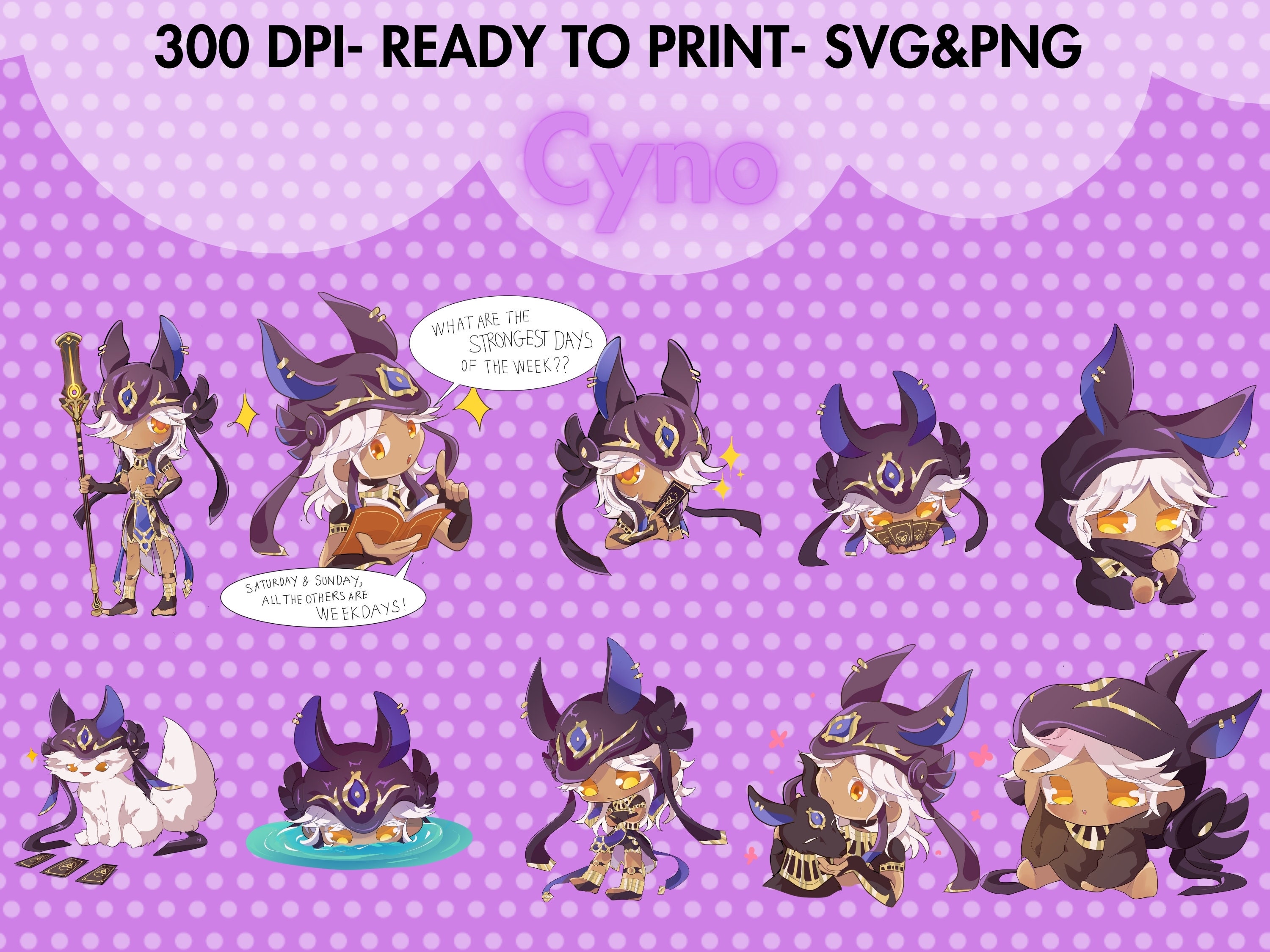 Cyno Genshin Impact, Pack of 10 Stickers, Png and Svg, Ready to Print ...