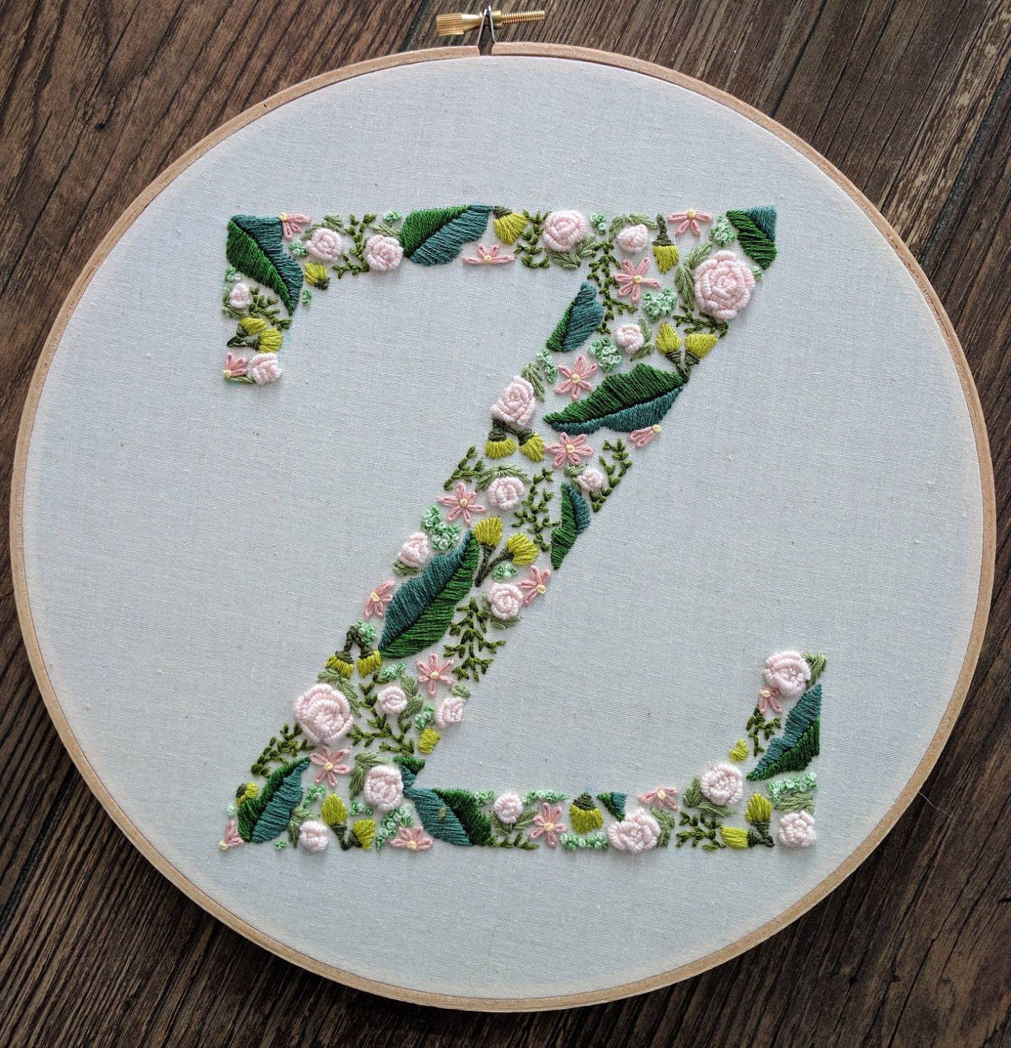 Hand embroidered letter. Monogram letter. Floral letter. Hoop | Etsy