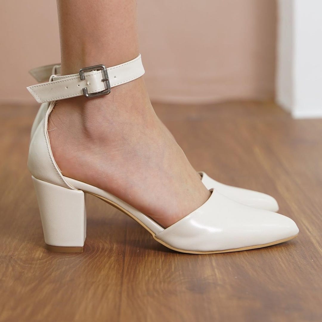 Ivory Wedding Shoes, Vegan Leather Wedding Heels, Ivory Medium High ...