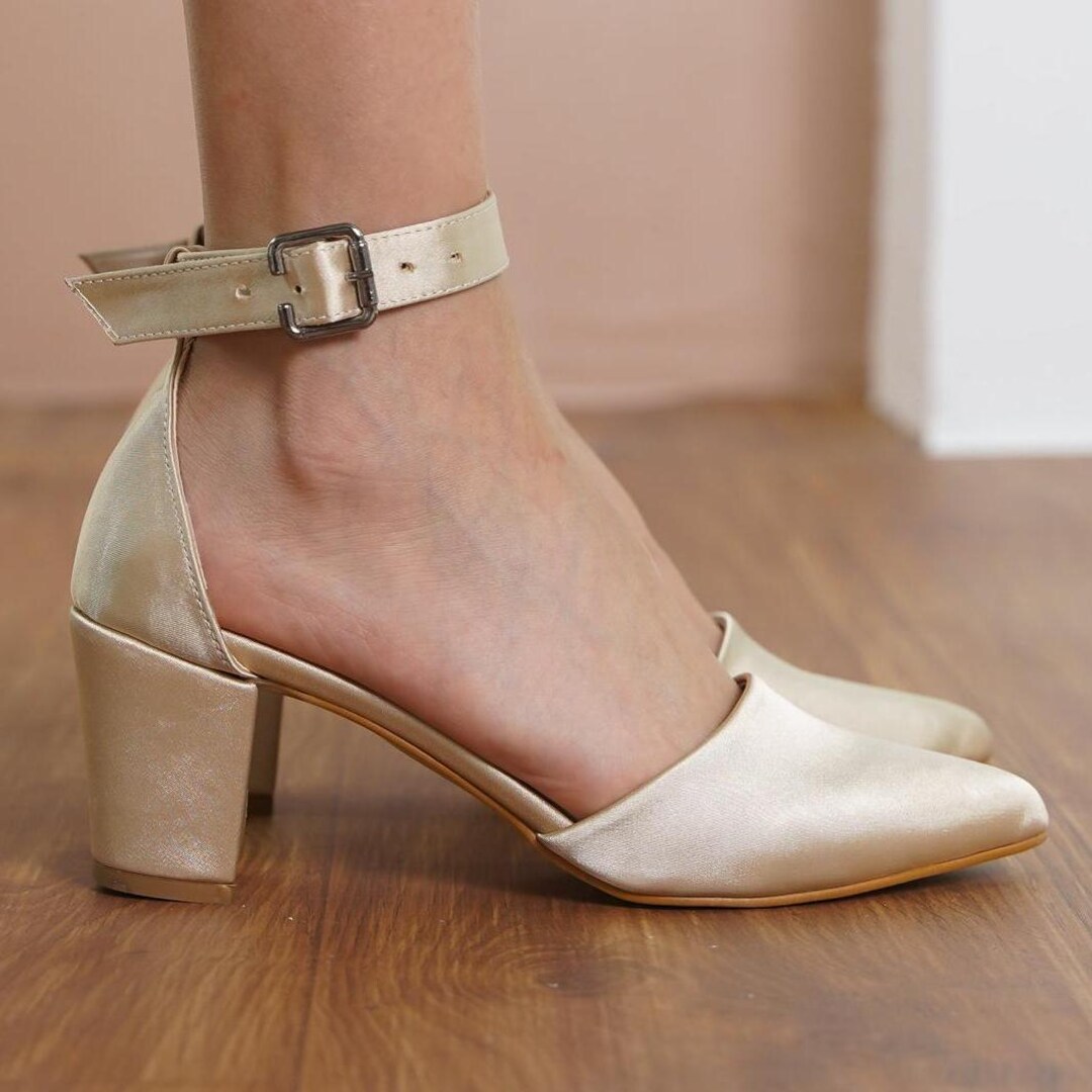 Cream Satin Wedding Shoes, Silky Satin Wedding Heels, Medium High Block ...