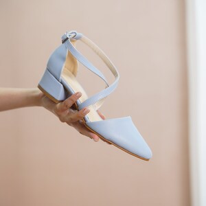 Baby Blue Criss Cross Heels, Light Blue Vegan Leather Closed Toe Ankle ...
