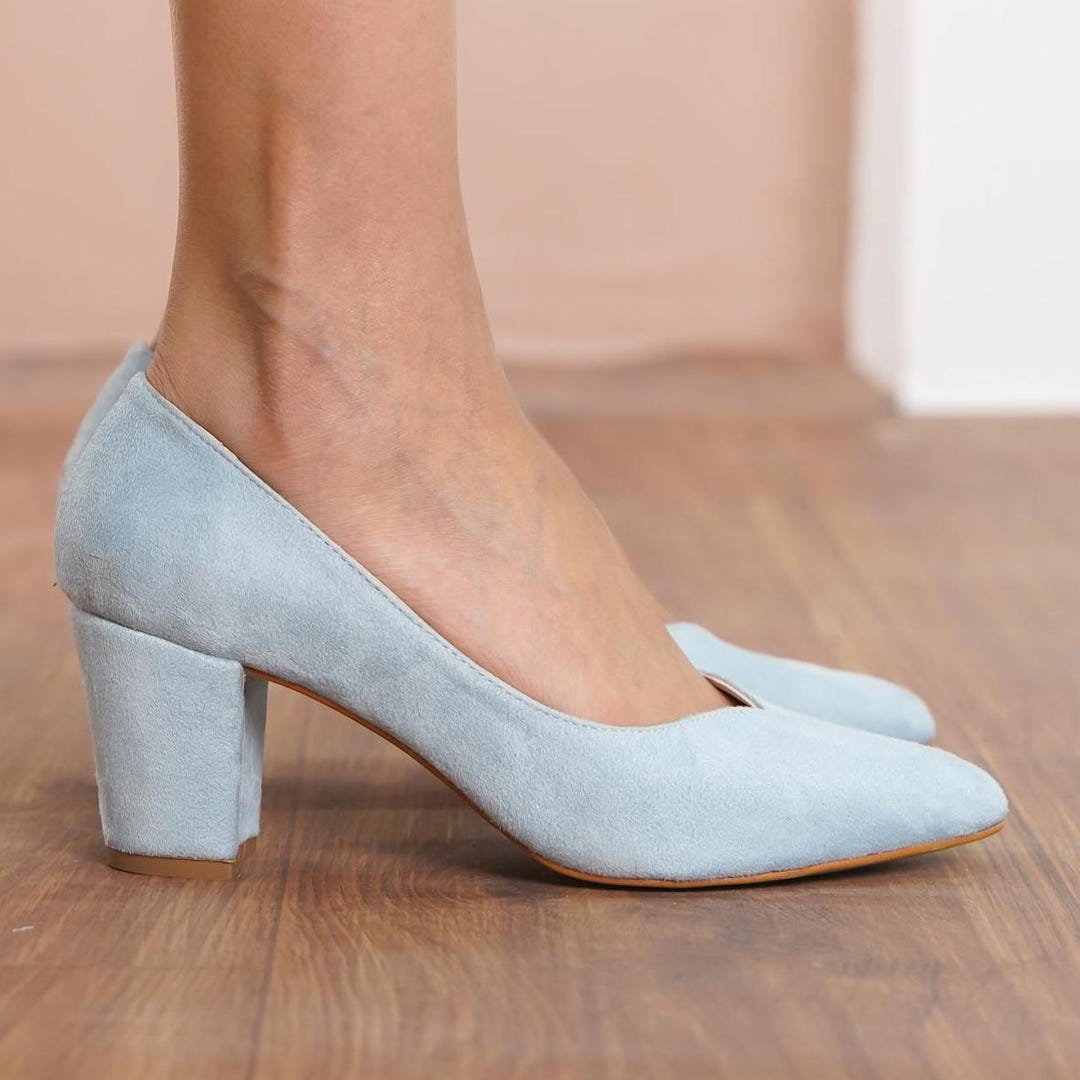 Baby Blue Wedding Shoes, Light Blue Vegan Suede Wedding Heel, Medium ...