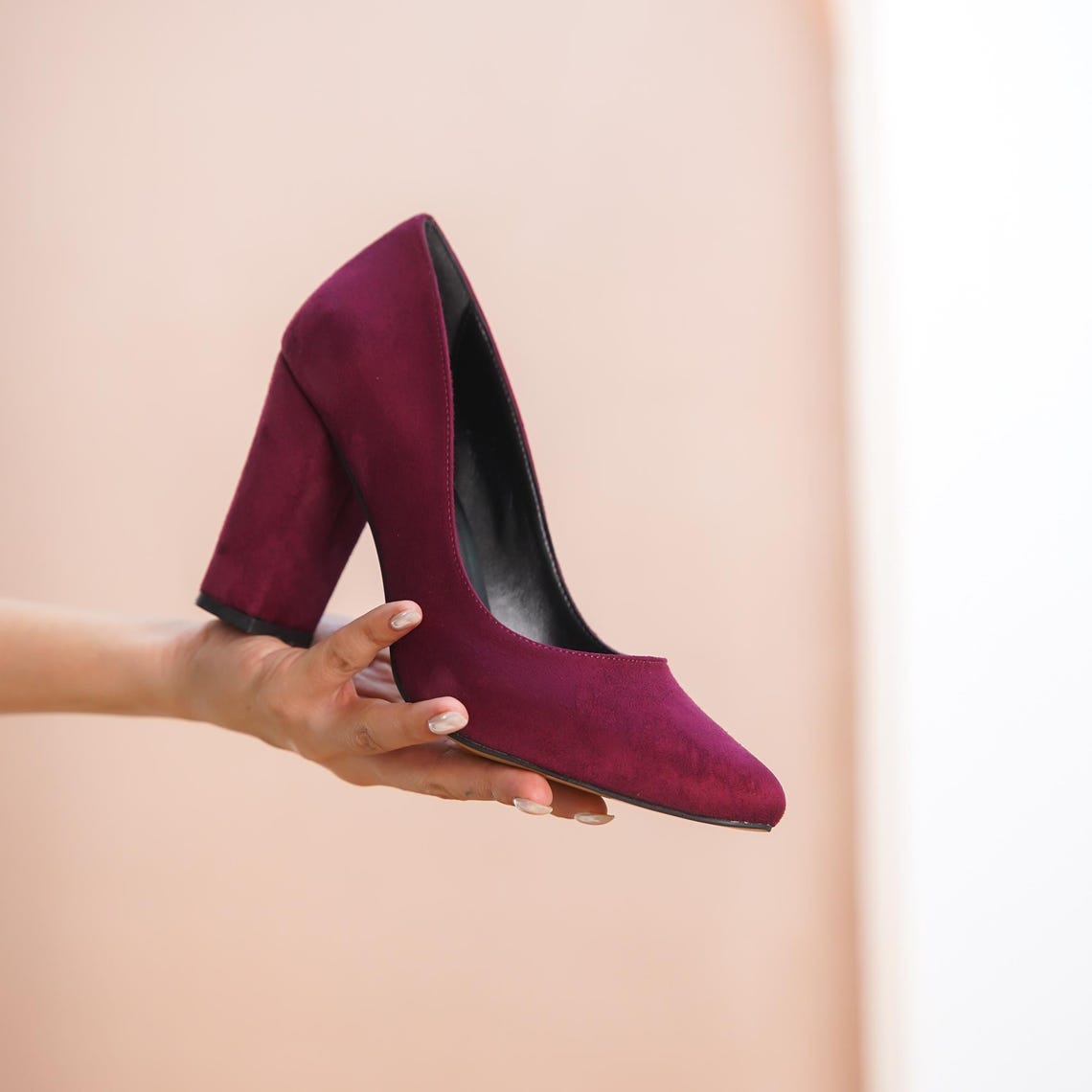 Burgundy Bridal Heels, Maroon Suede Shoes , Elegant High Block Heels ...