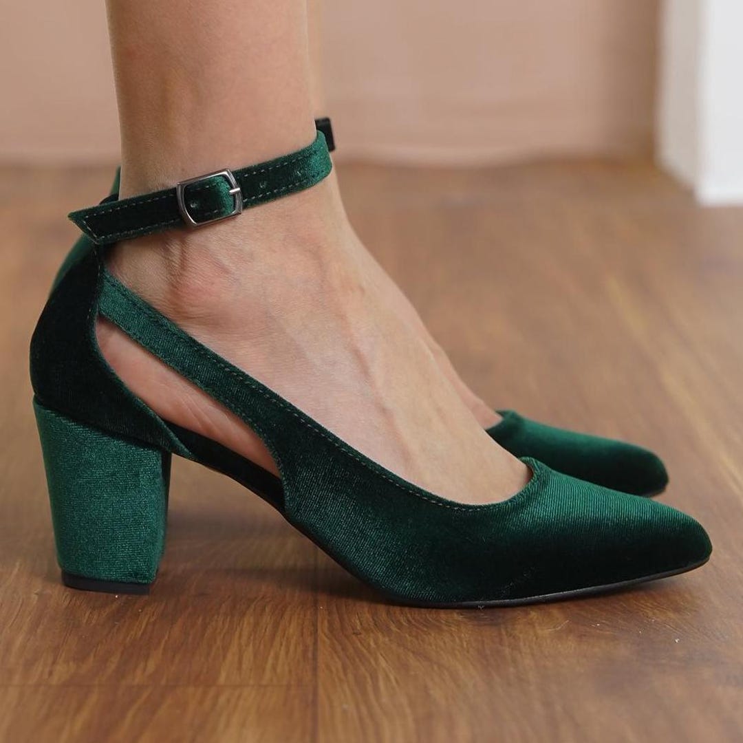 Green Wedding Heel Emerald Silky Velvet Bridal Shoe With Medium High ...