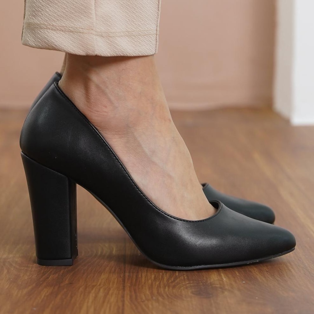 Black Bridal Heels, Vegan Leather Wedding Shoes, Elegant High Block ...