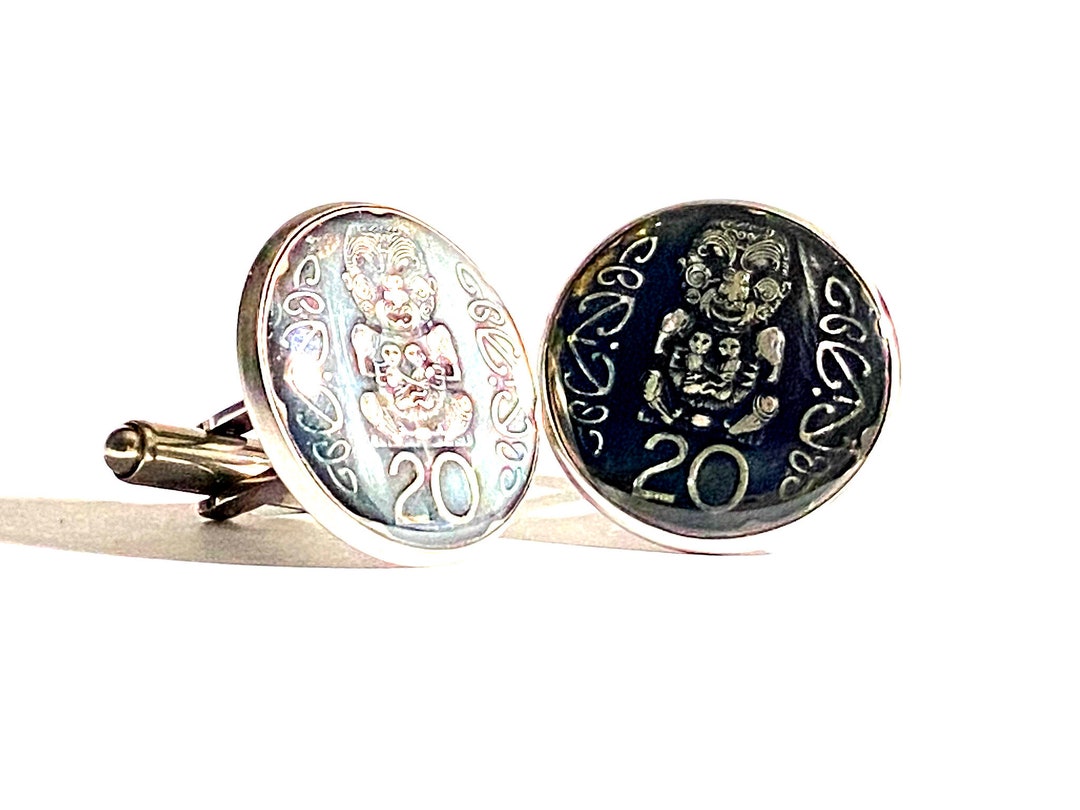New Zealand Coin Cufflinks 20 Cents Small Size 20mm Maori Carving ...