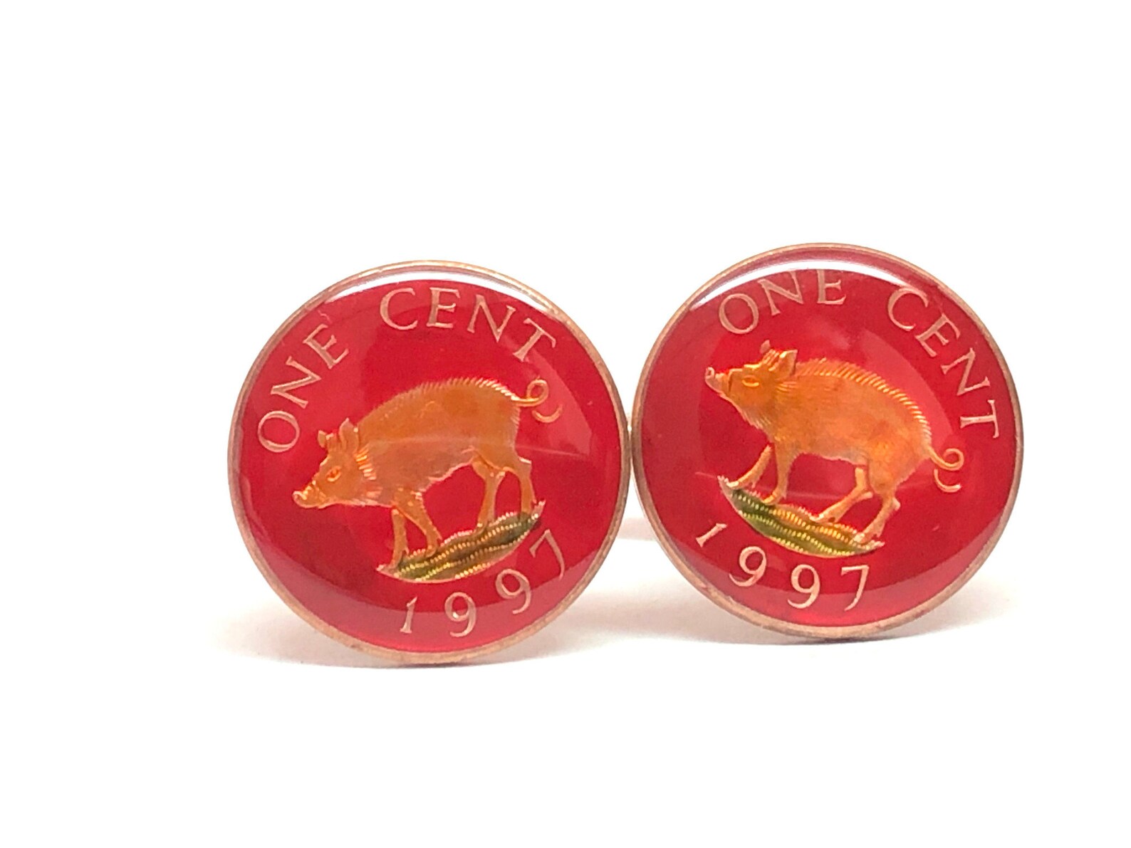 Bermuda Enamelled Coin Cufflinks Wild Boar.18mm | Etsy