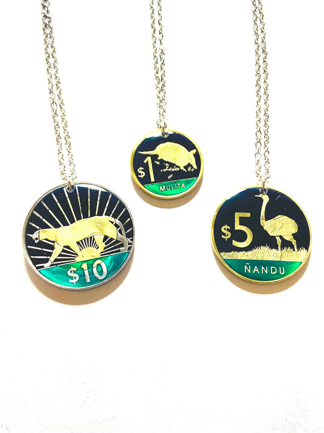 One Pendant of Uruguay Coin , Puma Cougar or Mulita or Ñandu Rhea ...