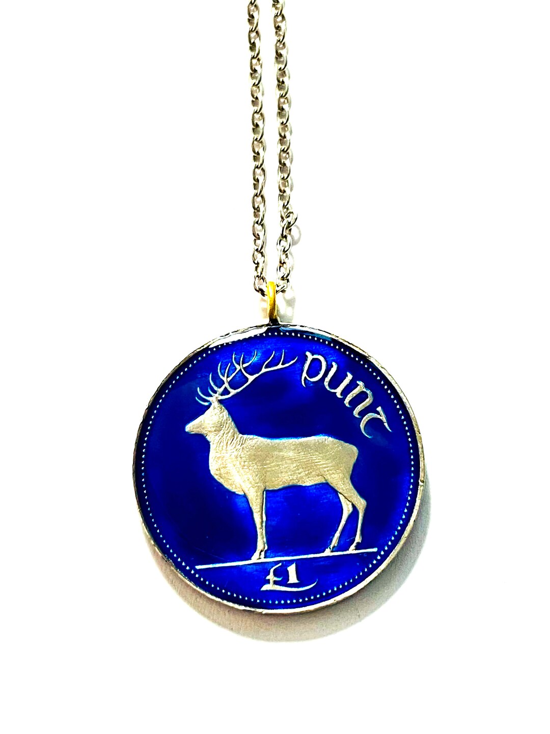 Pendant Ireland Coin , 1 Punt / 1 Pound ,red Deer , Irish Harp , 31mm ...