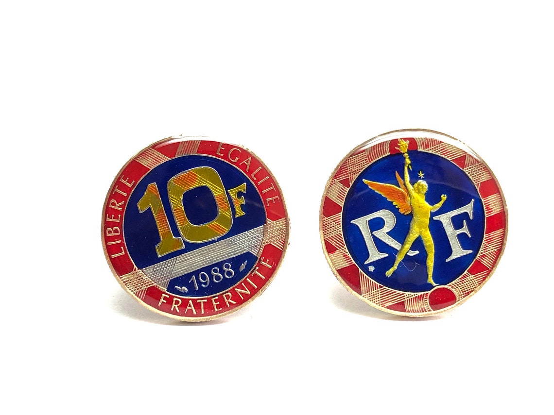 France enamel coin cufflinks 10 franc 23mm 1988 1989 1990 1991 | Etsy