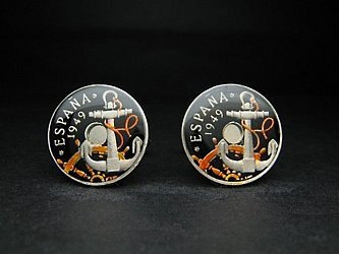 Spain Enameled Coin Cufflinks 50 Centimos 20mm 1949 or 1963 - Etsy