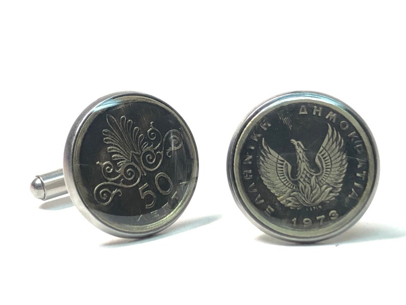 1973 Greece Coin Cufflinks Phoenix Cuffs 50 Lepta 18mm | Etsy