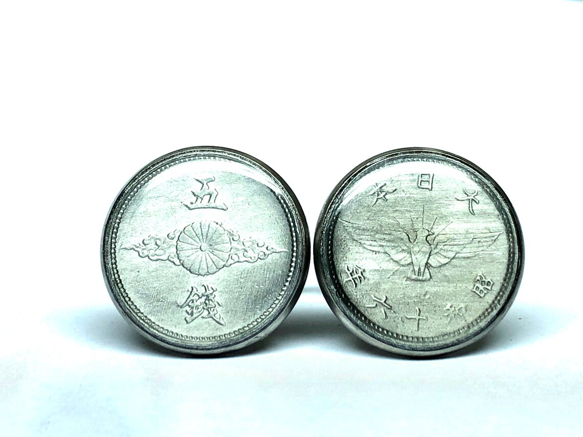 Japan Coin Cufflinks 5 Sen Bird With Wings chrysanthemum - Etsy