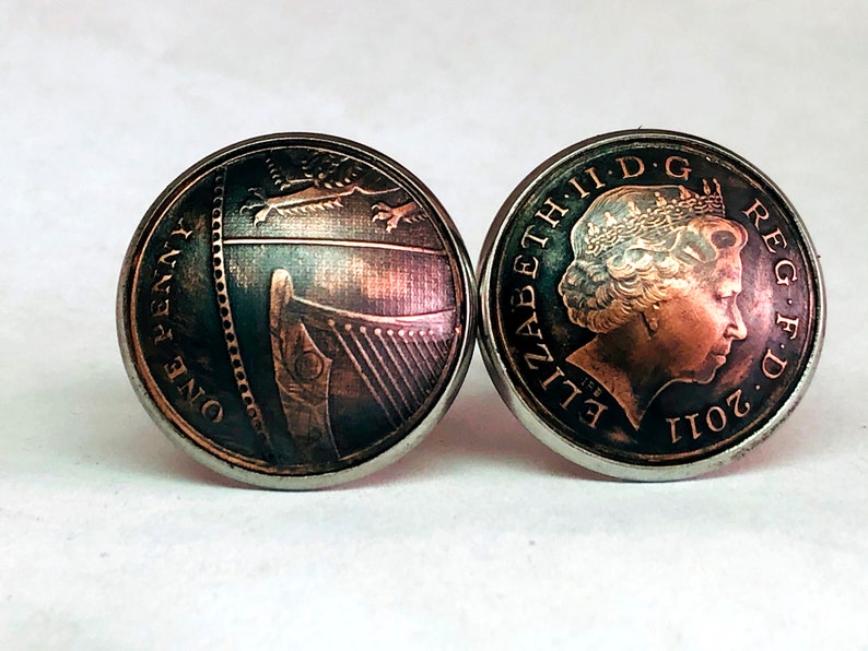 Domed Coin Cufflinks UK British Coin One New Penny 20mm Year - Etsy