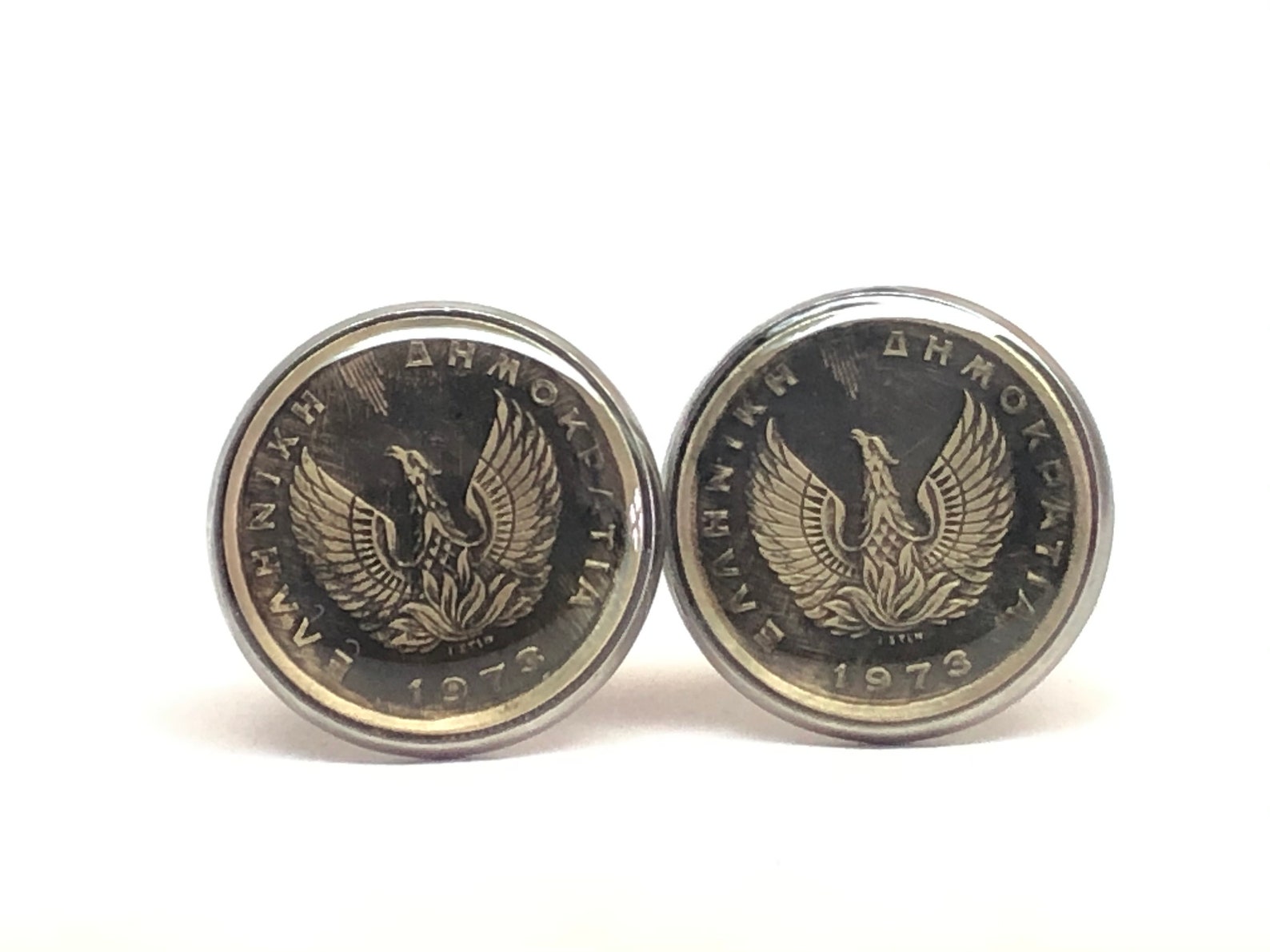 1973 Greece Coin Cufflinks Phoenix Cuffs 50 Lepta 18mm - Etsy