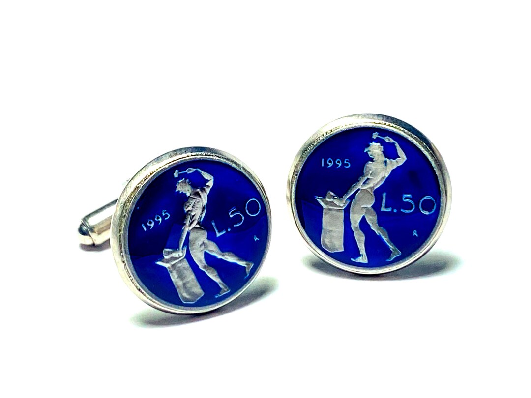 Italy Coin Cufflinks , 50 Lire , God Vulcan Beating Iron on an Anvil ...