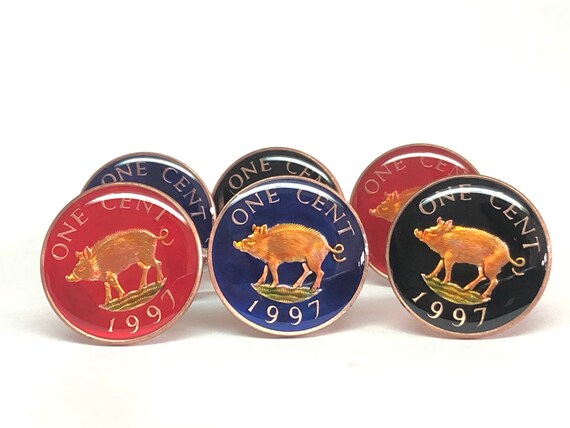 Bermuda Enamelled Coin Cufflinks Wild Boar.18mm | Etsy