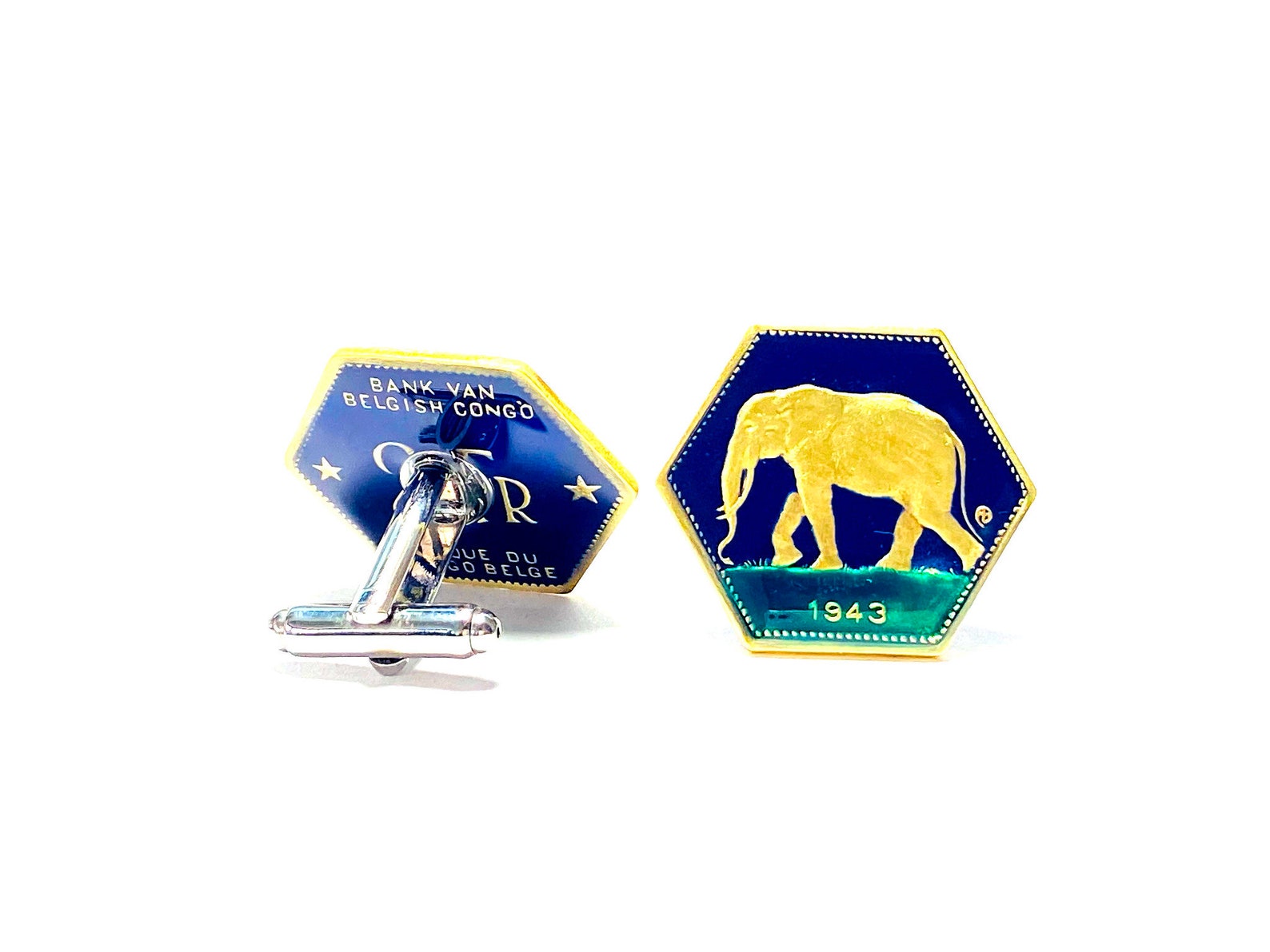1943 Belgian Congo Coin Cufflinks 2 Franc Elephant RARE & NICE - Etsy