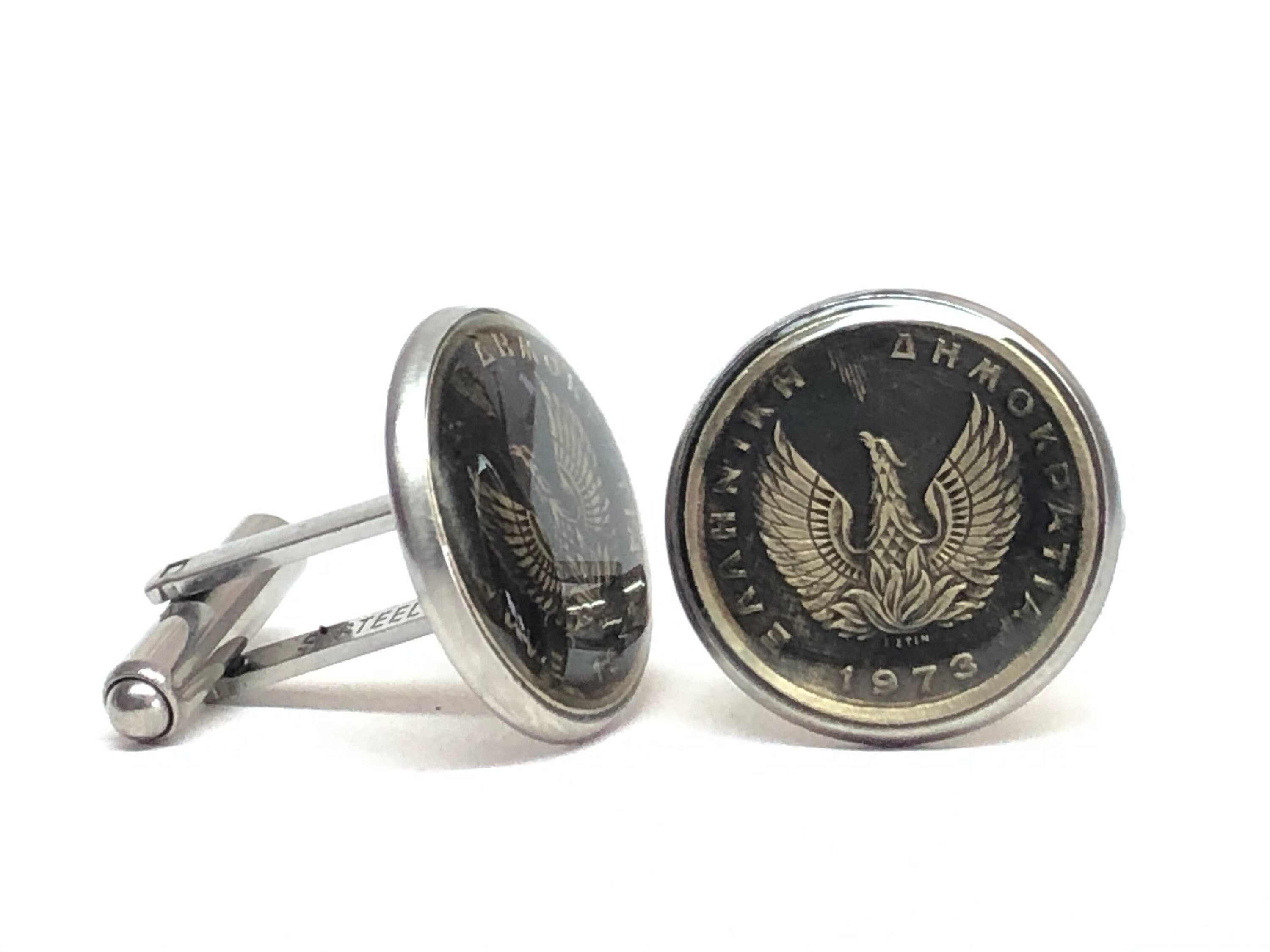 1973 Greece coin cufflinks phoenix cuffs 50 Lepta 18mm | Etsy