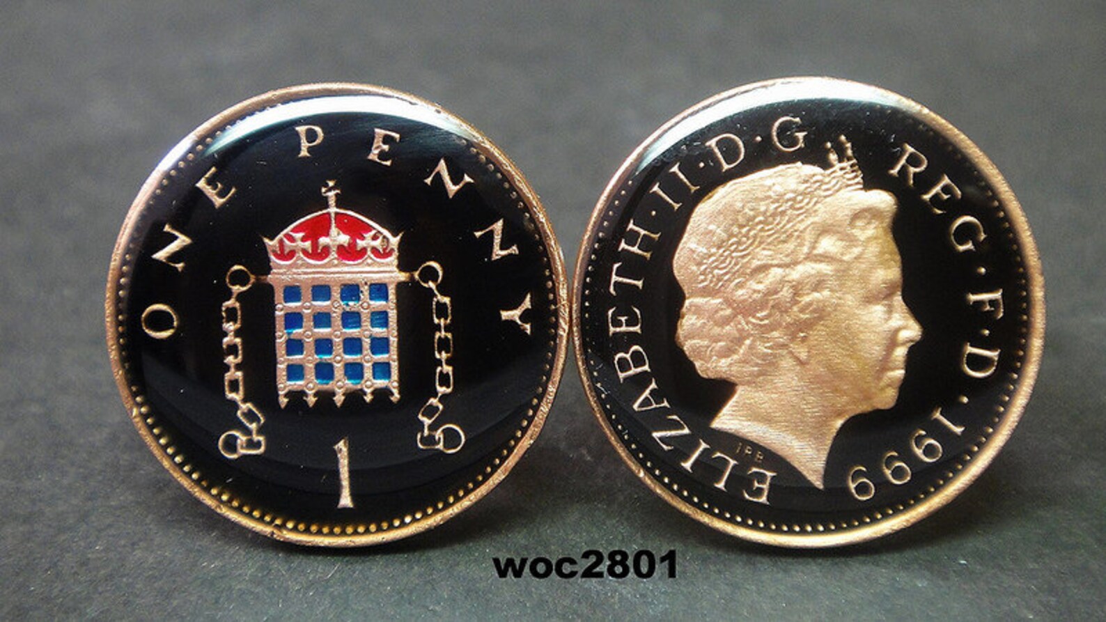 UK British enamelled coin cufflinks One New Penny 20mm 1988 | Etsy